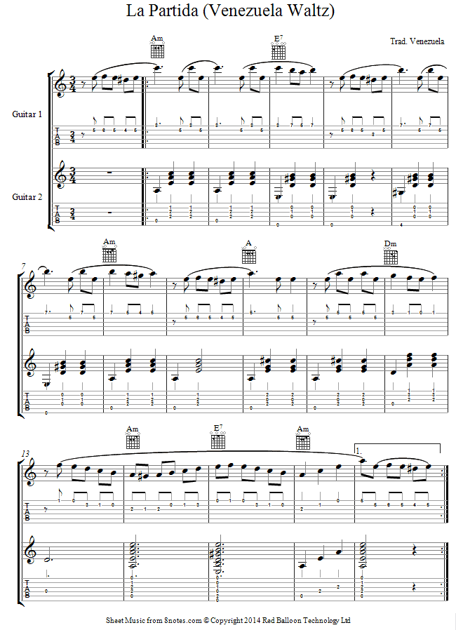 La Partida (Venezuela Waltz) sheet music for Guitar Duet - 8notes.com