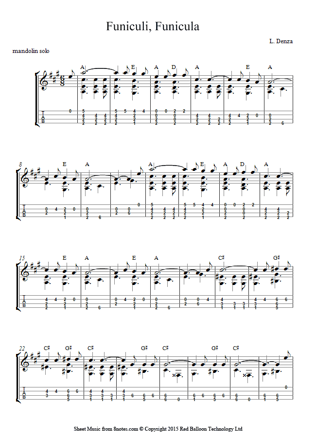 Denza - ﻿Funiculì, Funiculà sheet music for Mandolin - 8notes.com