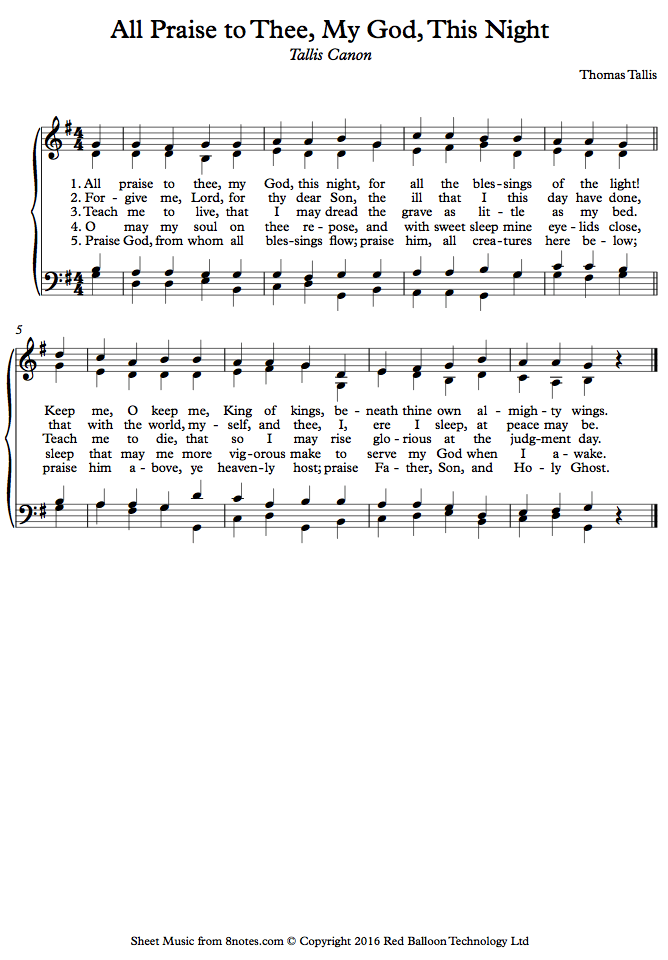 Thomas Tallis - All Praise to Thee, My God, This Night (Tallis Canon ...