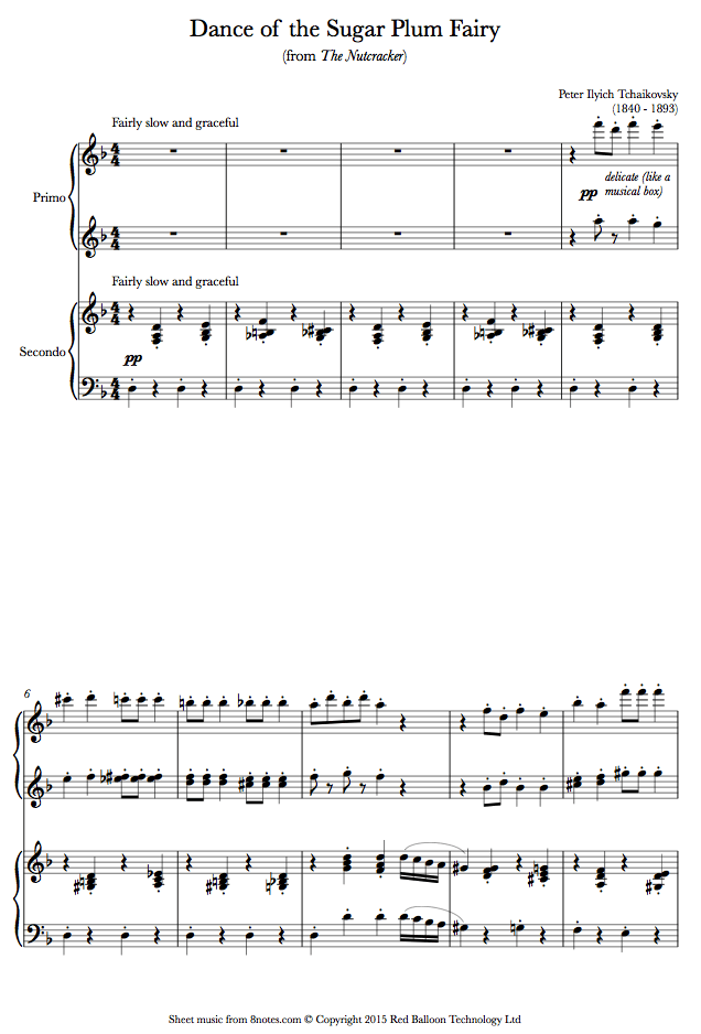 Tchaikovsky - Dance of the Sugar Plum Fairy from the Nutcracker sheet ...