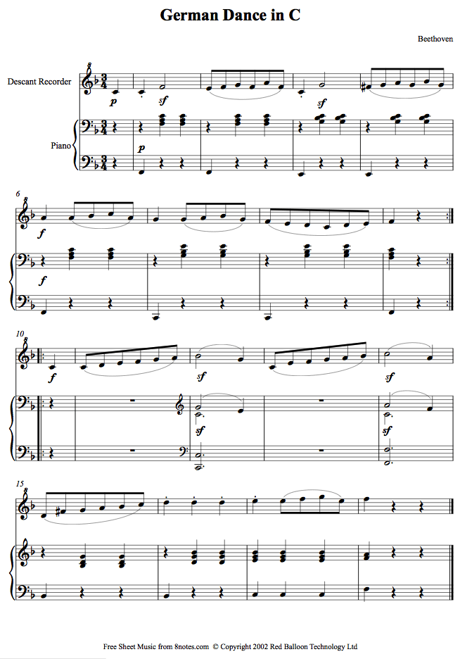 Beethoven - German Dance in C sheet music for Recorder - 8notes.com
