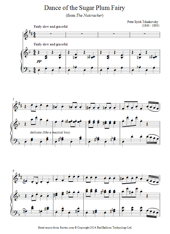Tchaikovsky - Dance of the Sugar Plum Fairy from the Nutcracker sheet ...