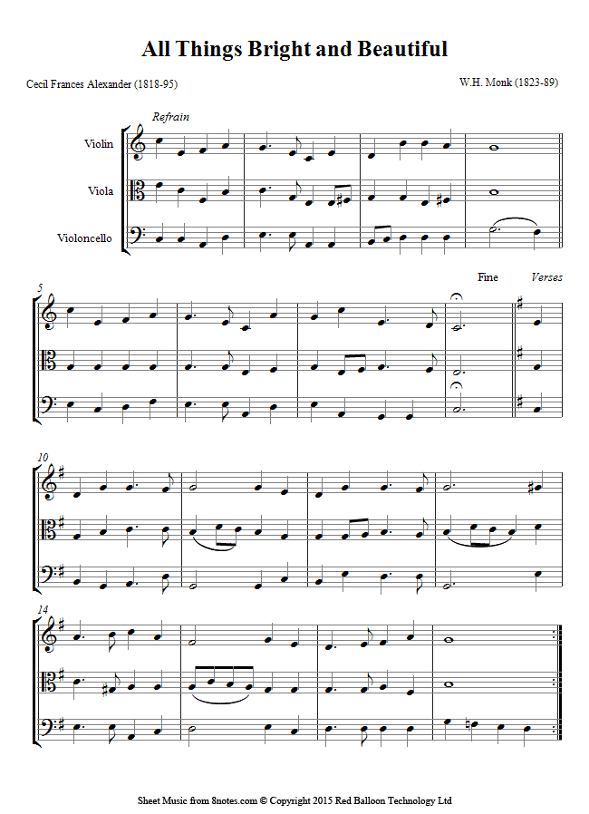 Monk - All Things Bright and Beautiful sheet music for String trio ...