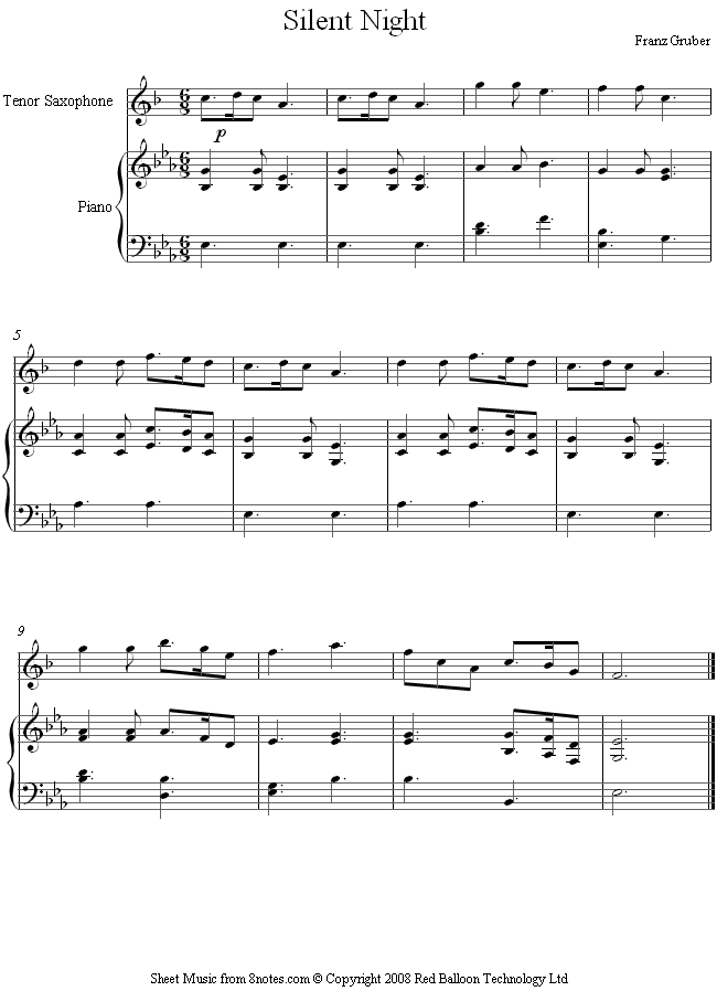 Silent Night Sheet Music For Tenor Saxophone