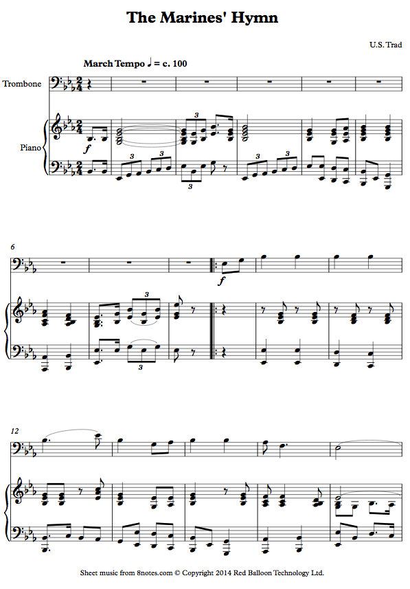 The Marines' Hymn sheet music for Trombone - 8notes.com