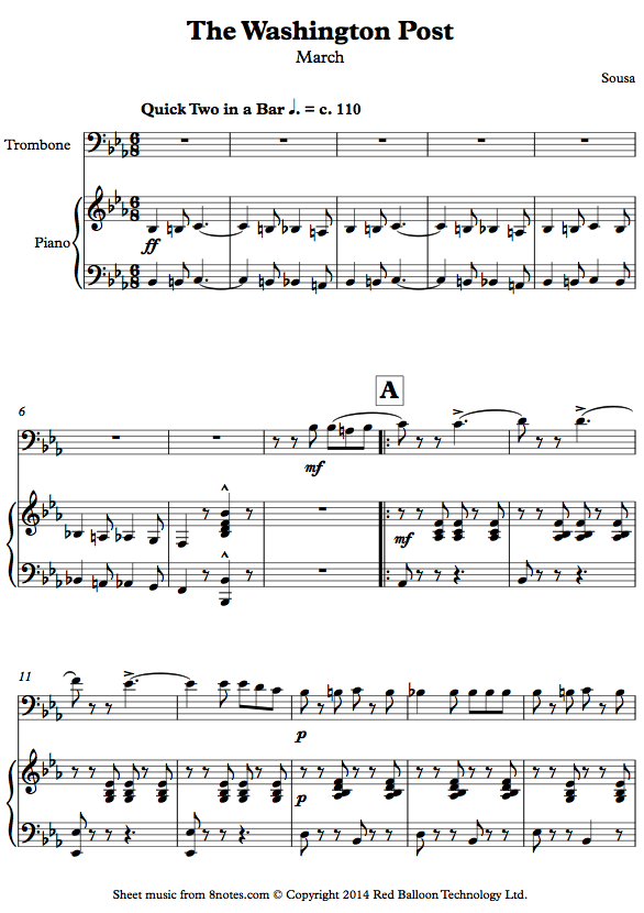 Sousa - The Washington Post March sheet music for Trombone - 8notes.com