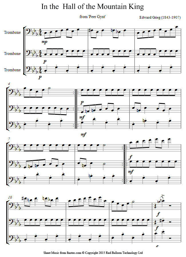 Grieg - In the Hall of the Mountain King (Peer Gynt) sheet music for ...