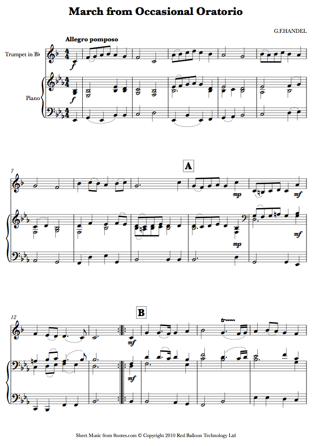 Handel - March from Occasional Oratorio sheet music for Trumpet ...