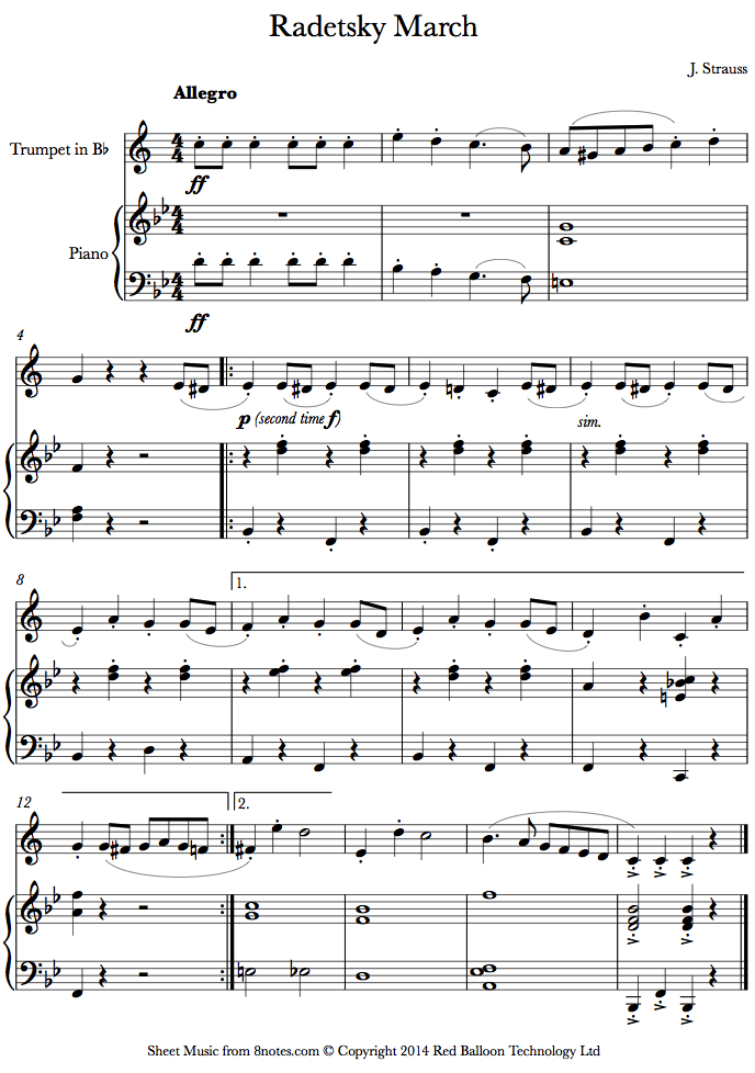 Strauss I - Radetsky March sheet music for Trumpet - 8notes.com