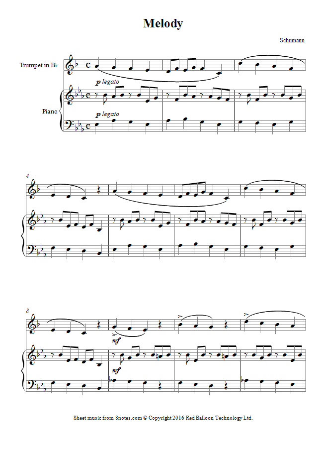 Schumann - Melody sheet music for Trumpet - 8notes.com