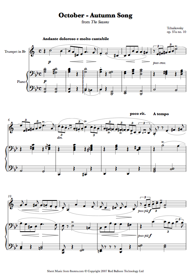 Tchaikovsky - October - Autumn Song from The Seasons op. 37a no. 10 ...