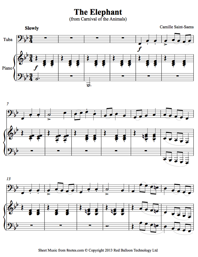 Saint-Saëns - The Elephant (from Carnival of the Animals) sheet music ...