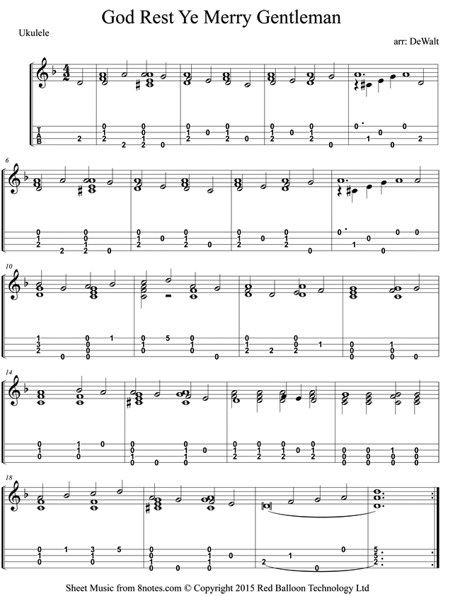 God rest ye merry gentlemen sheet music for Ukulele - 8notes.com
