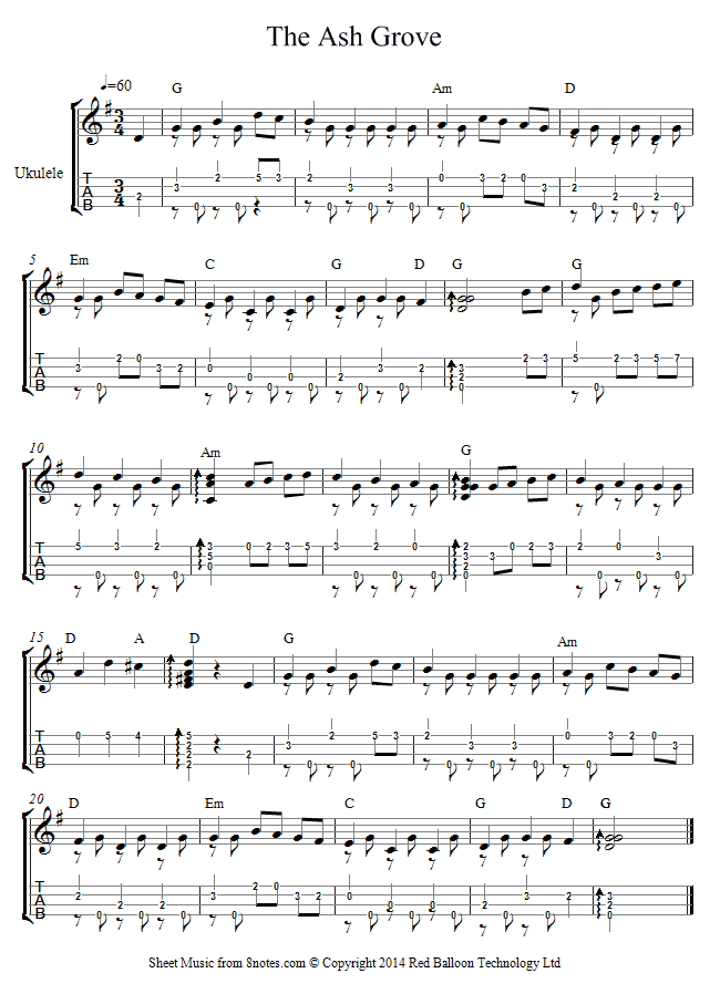 The Ash Grove (Llywn Onn) (Traditional Welsh) sheet music for Ukulele ...
