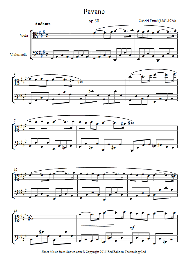 Fauré - Pavanne sheet music for Viola-Cello Duet - 8notes.com