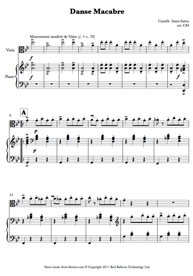 Saint-Saëns - Danse Macabre sheet music for Viola - 8notes.com