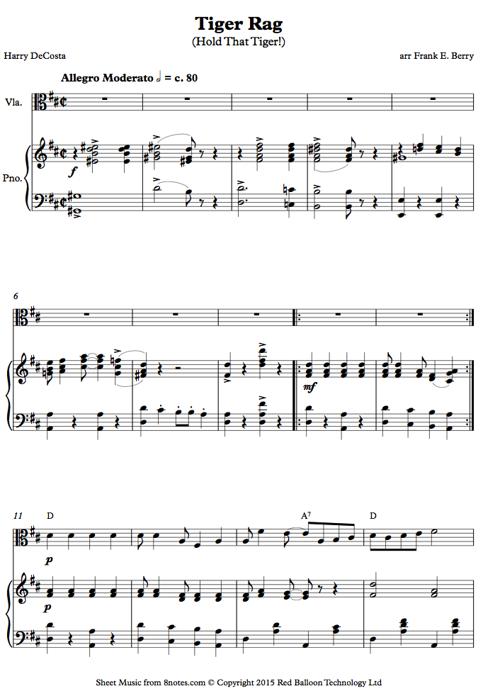 Tiger Rag (Hold that Tiger) sheet music for Viola - 8notes.com