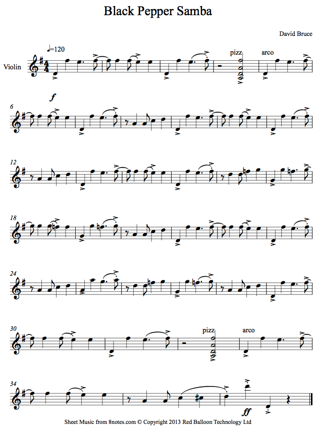 David Bruce - Black Pepper Samba sheet music for Violin - 8notes.com