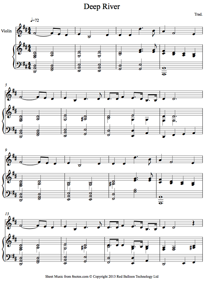 Deep River (Spiritual) sheet music for Violin - 8notes.com