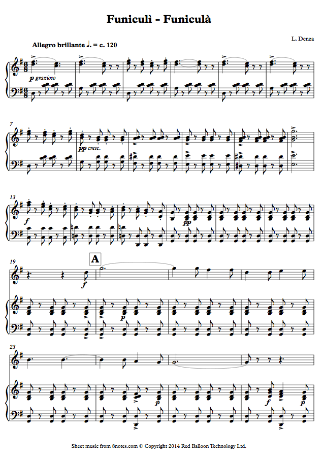 Denza - ﻿Funiculì, Funiculà sheet music for Violin - 8notes.com