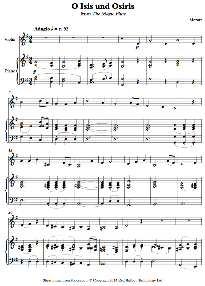 Mozart - O Isis und Osiris from The Magic Flute sheet music for Violin ...