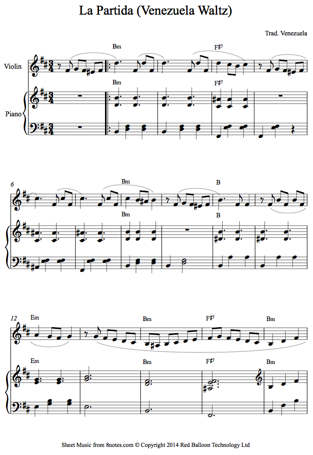 La Partida (Venezuela Waltz) sheet music for Violin - 8notes.com