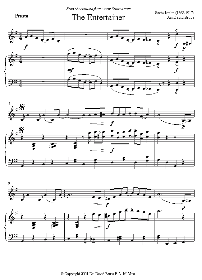 Scott Joplin - The Entertainer sheet music for Violin - 8notes.com