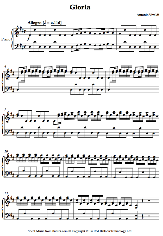 Vivaldi - Gloria sheet music for Violin - 8notes.com