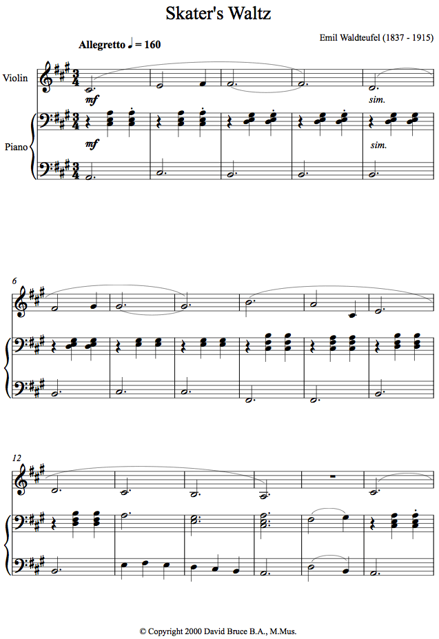 Waldteufel - Skater's Waltz sheet music for Violin - 8notes.com