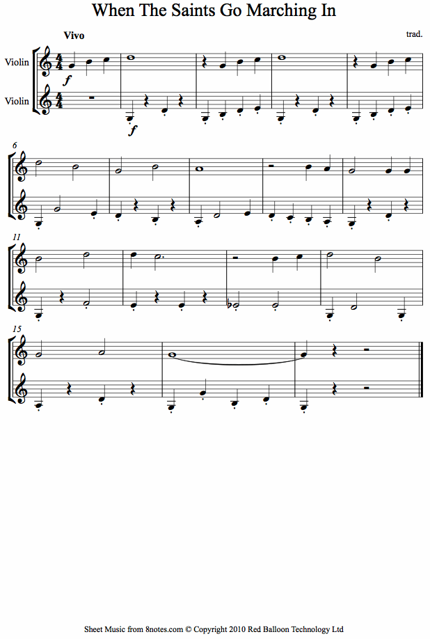 When the saints go marching in sheet music for Violin Duet - 8notes.com